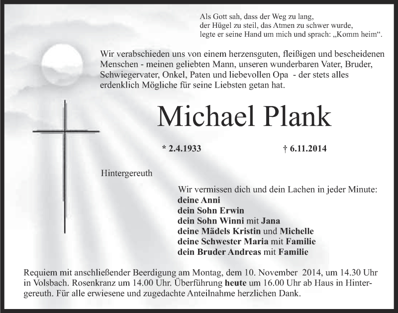 Traueranzeigen von Michael Plank | Nordbayerischer Kurier