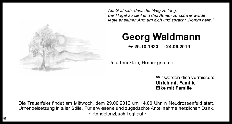 Traueranzeigen von Georg Waldmann | Nordbayerischer Kurier