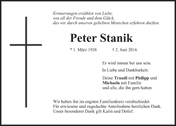 Traueranzeigen von Peter Stanik | Nordbayerischer Kurier