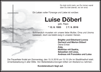 Traueranzeigen von Luise Döberl | Nordbayerischer Kurier