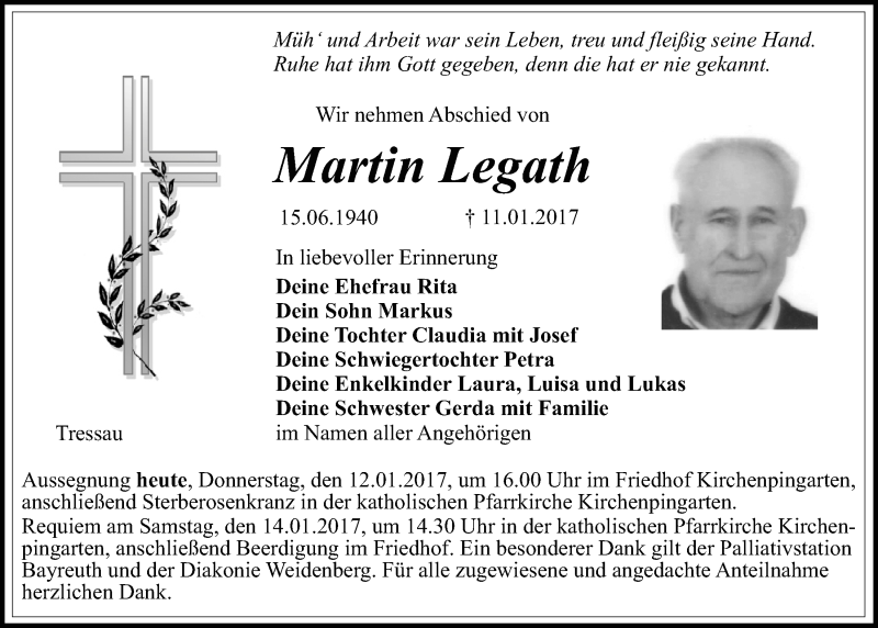 Traueranzeigen von Martin Legath | Nordbayerischer Kurier