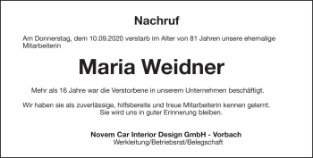 Traueranzeigen von Maria Weidner | Nordbayerischer Kurier
