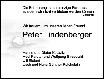 Traueranzeigen von Peter Lindenberger | Nordbayerischer Kurier