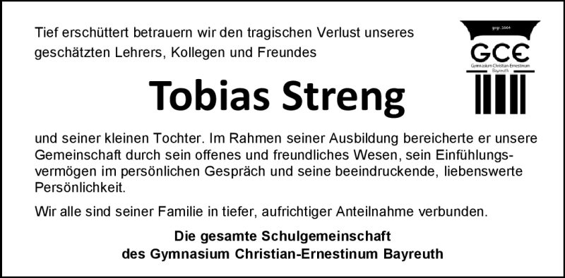 Traueranzeigen von Tobias Streng | Nordbayerischer Kurier