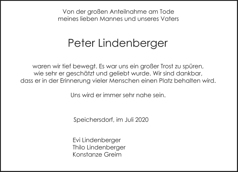 Traueranzeigen von Peter Lindenberger | Nordbayerischer Kurier