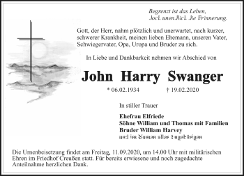 Traueranzeigen von John Swanger | Nordbayerischer Kurier