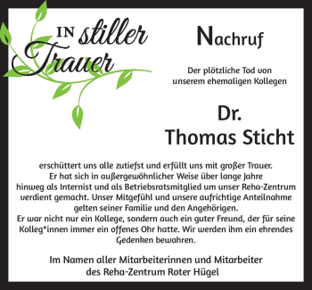 Traueranzeigen von Thomas Sticht | Nordbayerischer Kurier