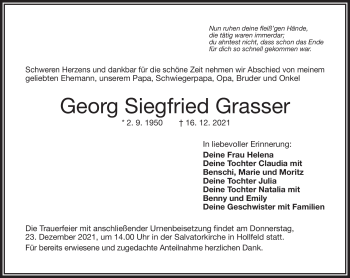 Traueranzeigen von Georg Siegfried Grasser | Nordbayerischer Kurier