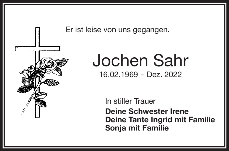 Traueranzeigen von Jochen Sahr | Nordbayerischer Kurier
