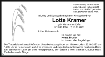 Kondolenzbuch von Lotte Kramer | Nordbayerischer Kurier