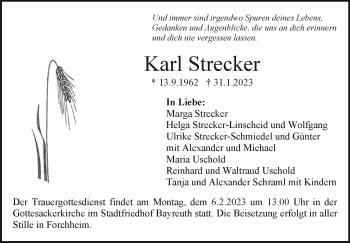 Traueranzeigen von Karl Strecker | Nordbayerischer Kurier