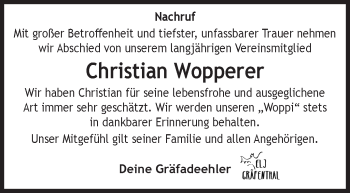 Traueranzeigen von Christian Wopperer | Nordbayerischer Kurier