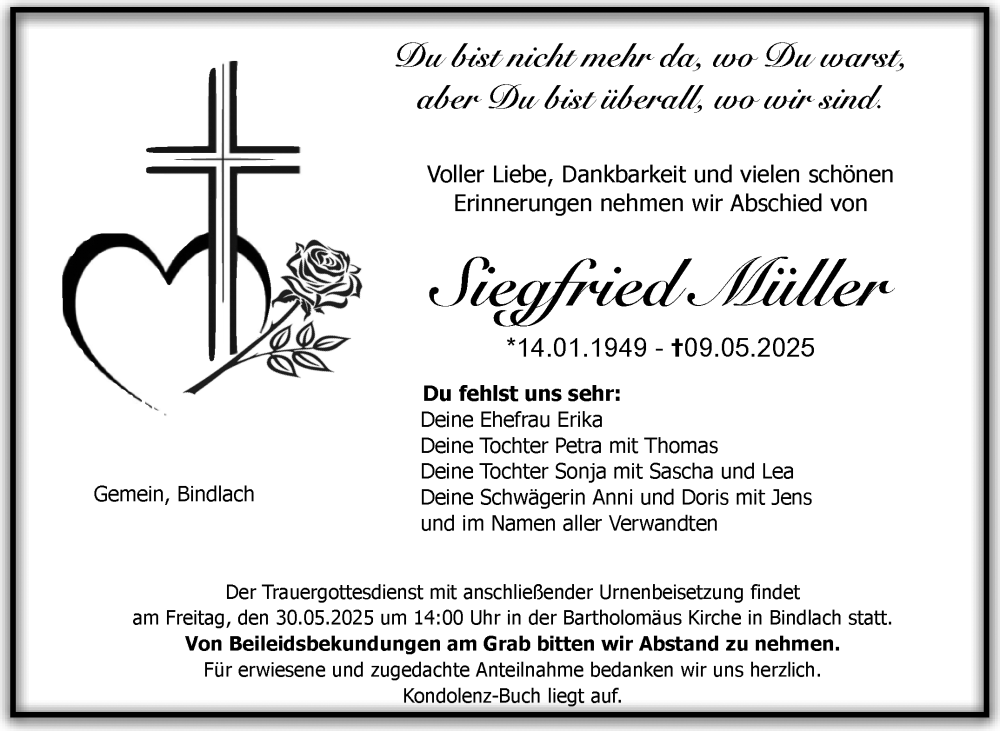 Traueranzeigen von Siegfried Müller | Nordbayerischer Kurier